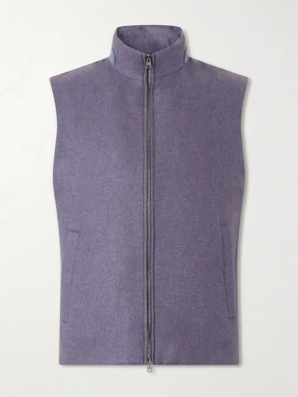 Herno Leather-trimmed Silk And Cashmere-blend Vest - Purple
