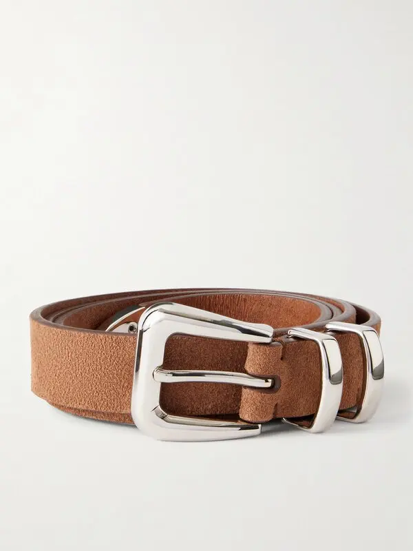 Brunello Cucinelli 3cm Suede Belt With Silver-tone Buckle - Brown