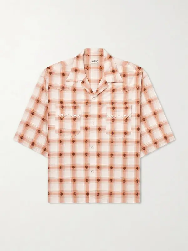 Kapital Camp-collar Checked Cotton Western Shirt - Orange