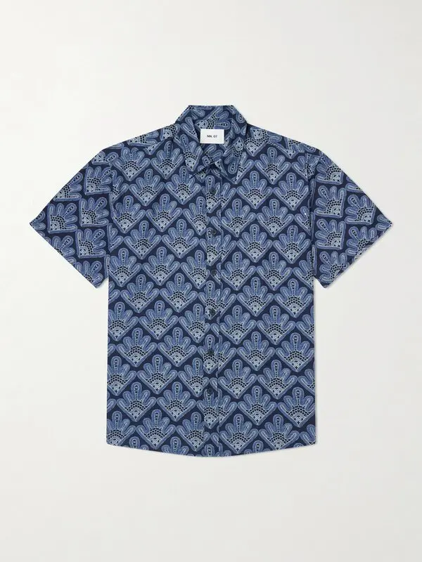 Nn07 Deon Printed Woven Shirt - Blue