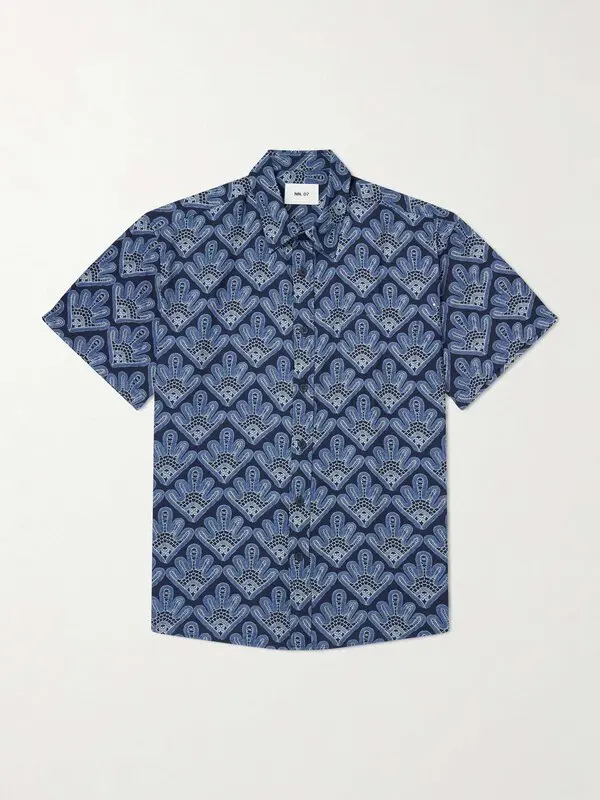 Nn07 Deon Printed Woven Shirt - Navy