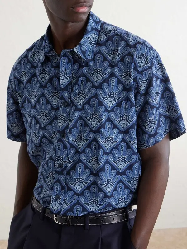 Nn07 Deon Printed Woven Shirt - Navy