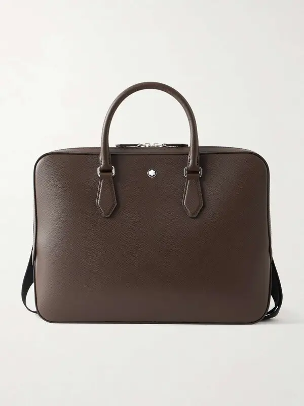Montblanc Logo-appliquéd Textured-leather Briefcase - Brown