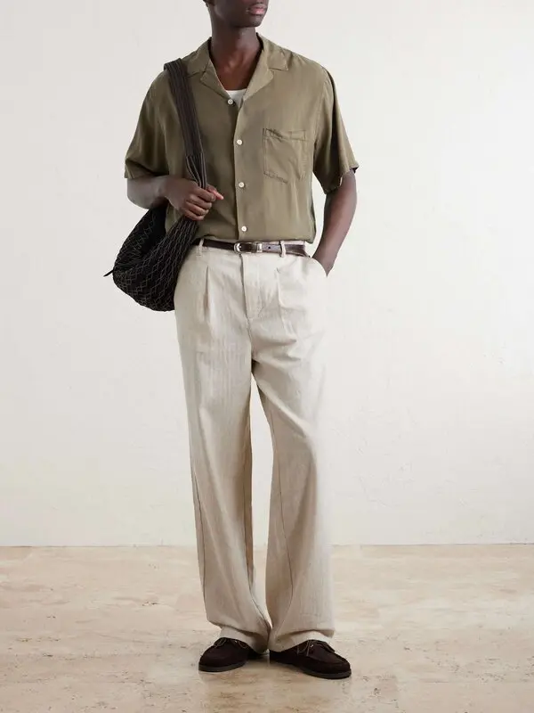 Oliver Peoples Cotton Linen-blend Drawstring Trousers