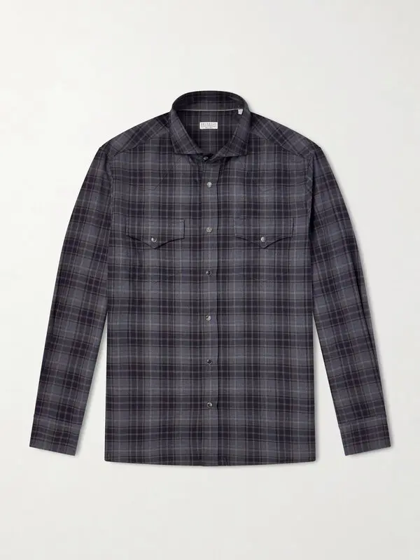 Brunello Cucinelli Checked Cotton-flannel Shirt - Gray