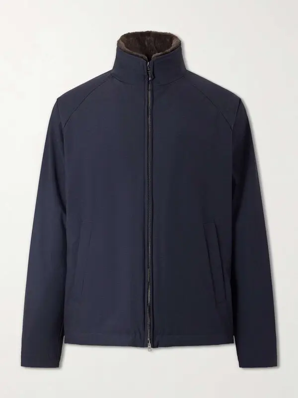 Herno Faux Fur Trimmed Bomber Jacket - Navy