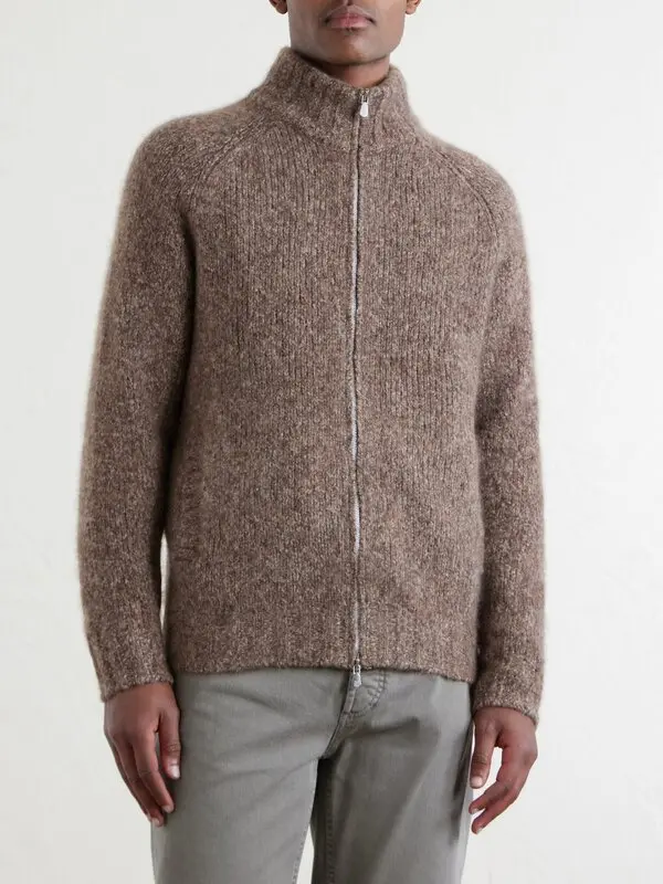 Brunello Cucinelli Brushed Cashmere And Silk-blend Zipped Sweater