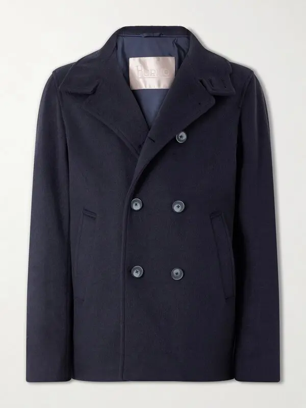 Herno Double-breasted Woven Coat - Blue
