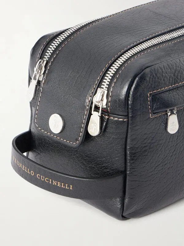 Brunello Cucinelli Leather Wash Bag - Black