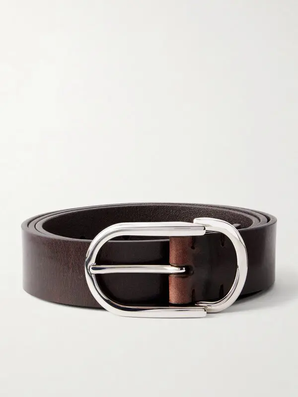 Brunello Cucinelli 3cm Leather Belt With Silver-tone Buckle - Brown