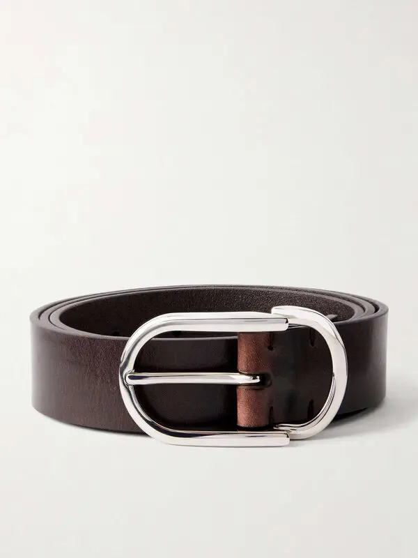 Brunello Cucinelli 3cm Leather Belt With Silver-tone Buckle - Dark Brown
