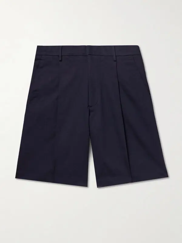 Nn07 Kay 1420 Straight-leg Pleated Stretch Organic Cotton Shorts - Blue