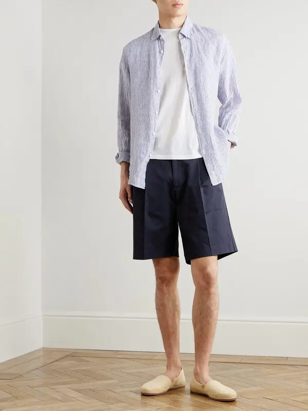 Nn07 Kay 1420 Straight-leg Pleated Stretch Organic Cotton Shorts