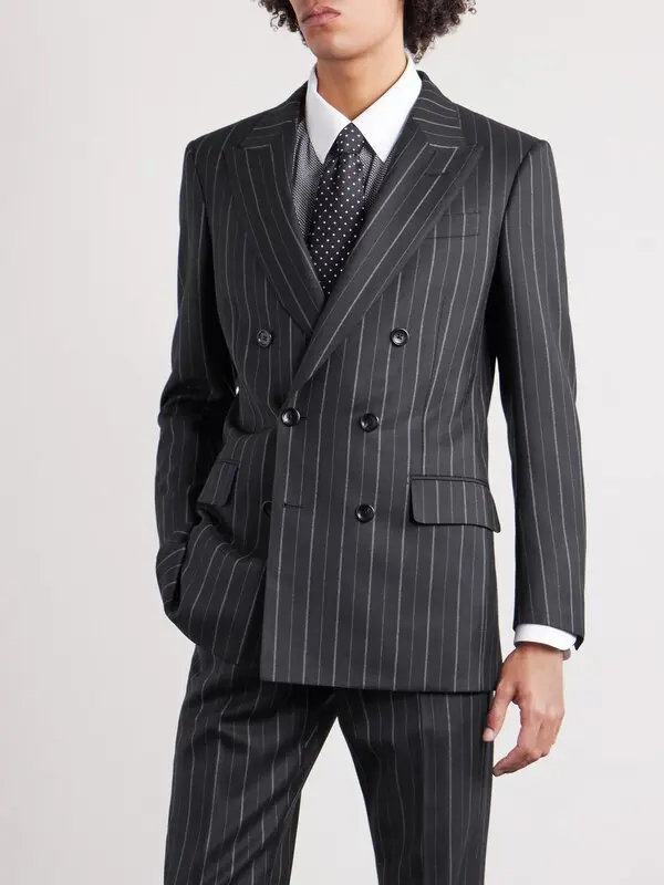 TOM FORD Atticus Slim-fit Double-breasted Striped Wool-twill Suit Jacket - Black