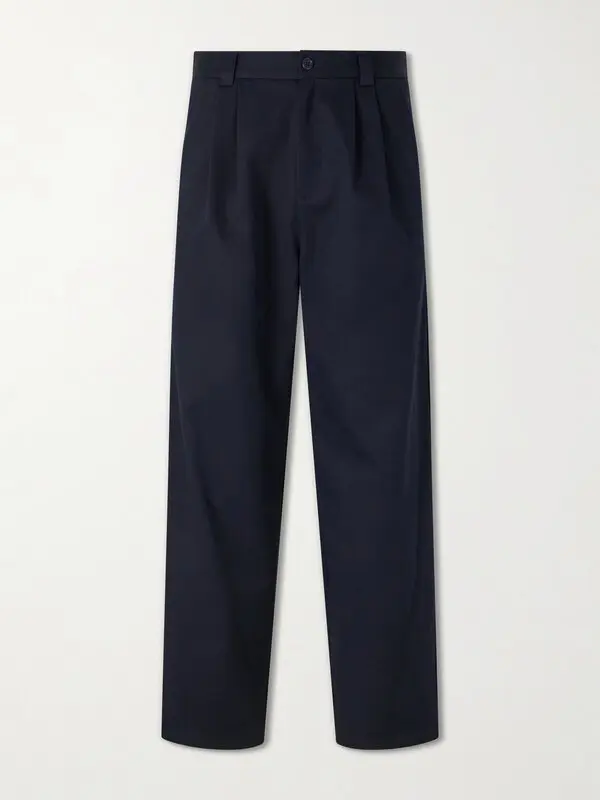 A.p.c. Ricky Straight-leg Pleated Organic Cotton Trousers - Blue