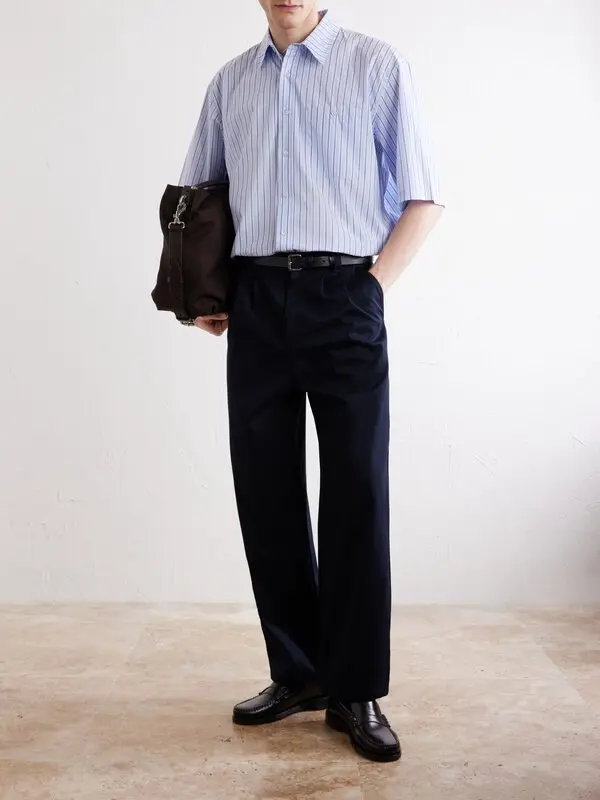 A.p.c. Ricky Straight-leg Pleated Organic Cotton Trousers - Blue