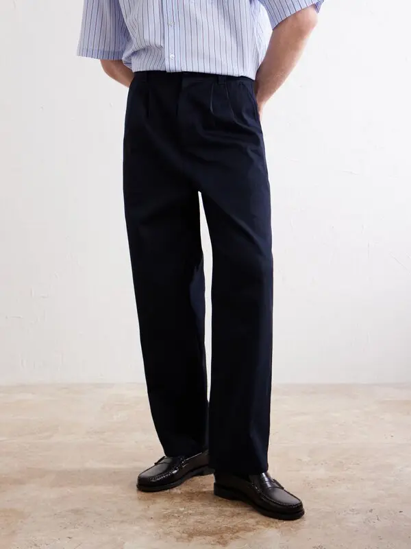 A.p.c. Ricky Straight-leg Pleated Organic Cotton Trousers - Blue