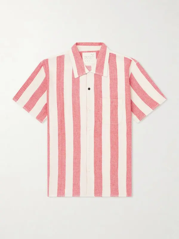 KARDO Camp-collar Striped Cotton Shirt - Red