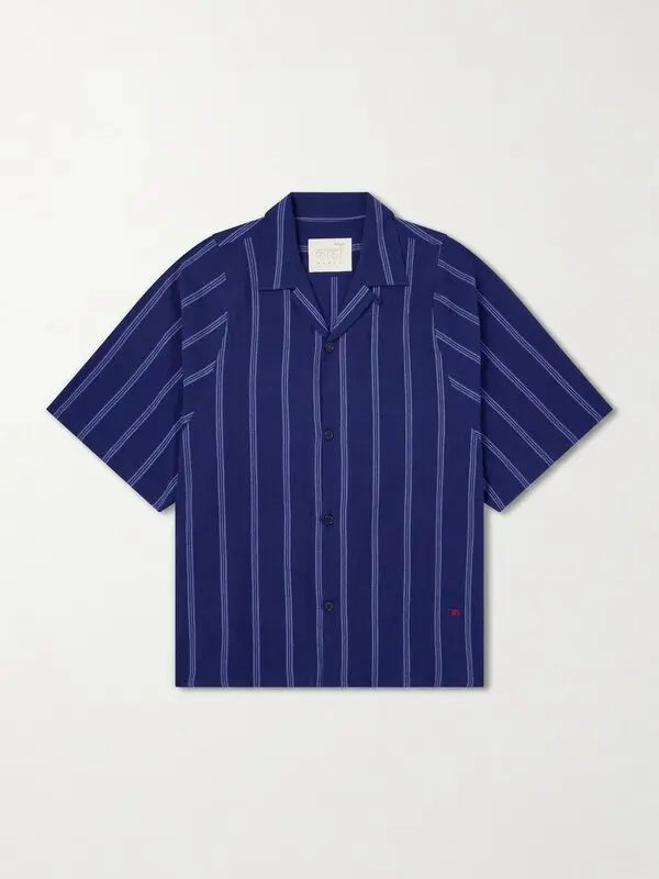 KARDO Yusuke Camp-collar Striped Cotton Shirt - Blue