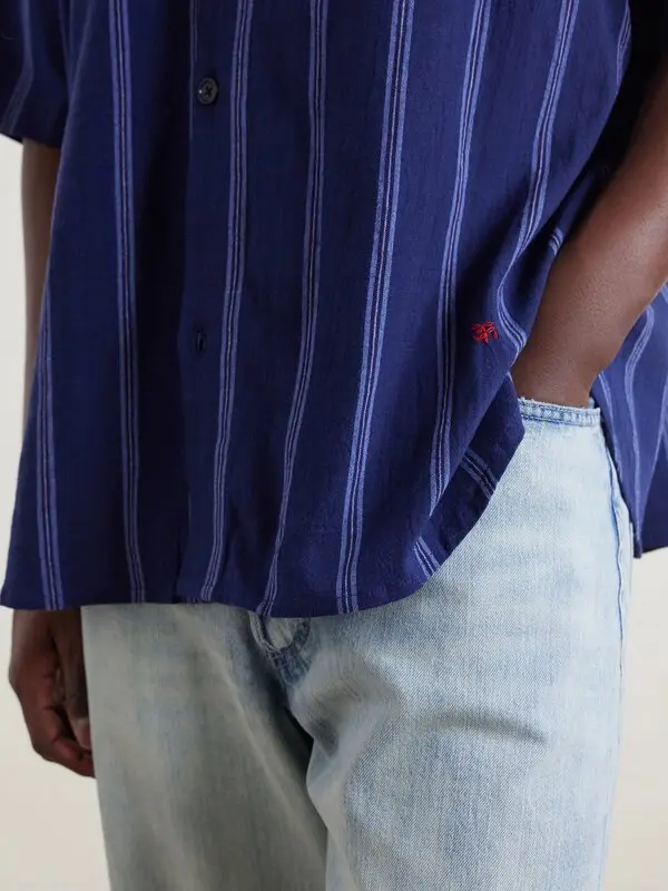 KARDO Yusuke Camp-collar Striped Cotton Shirt - Blue