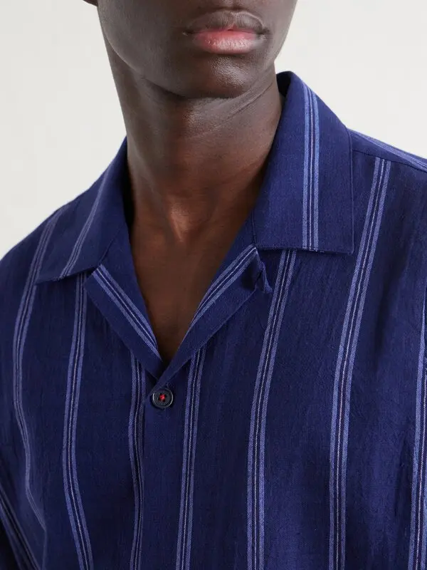 KARDO Yusuke Camp-collar Striped Cotton Shirt - Blue