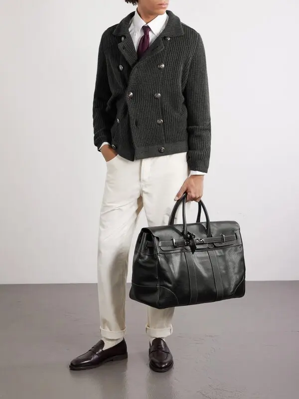 Brunello Cucinelli Panelled Full-grain Leather Weekend Bag