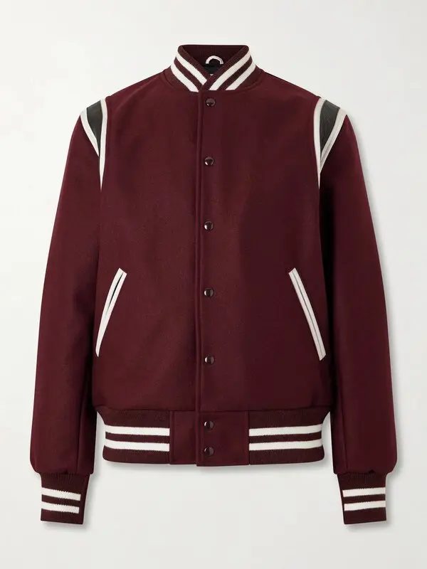 Golden Bear Hayes Leather Trimmed Wool-blend Varsity Jacket - Red