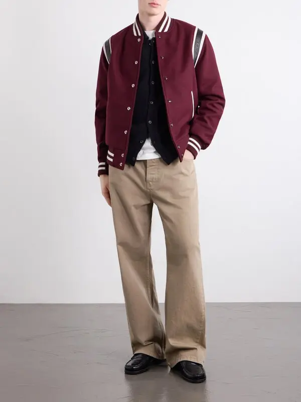Golden Bear Hayes Leather Trimmed Wool-blend Varsity Jacket
