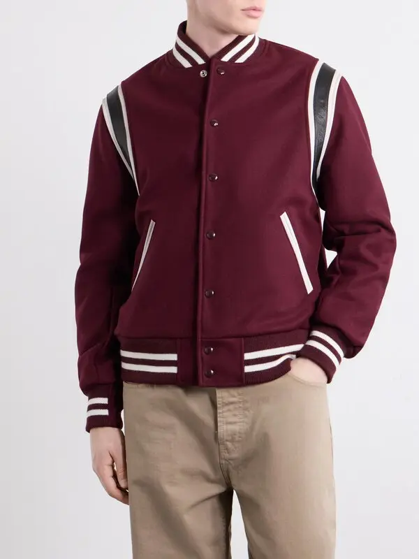 Golden Bear Hayes Leather Trimmed Wool-blend Varsity Jacket