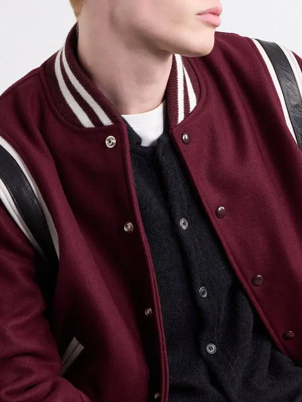 Golden Bear Hayes Leather Trimmed Wool-blend Varsity Jacket