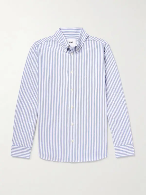 Nn07 Colby 5910 Button-down Collar Striped Organic Cotton Oxford Shirt - Blue