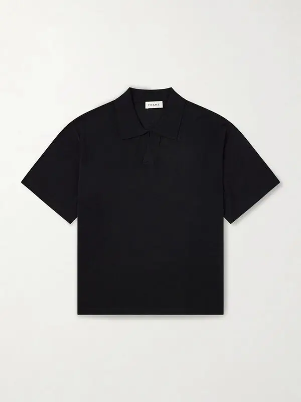 FRAME Knitted Cotton Polo Shirt - Black