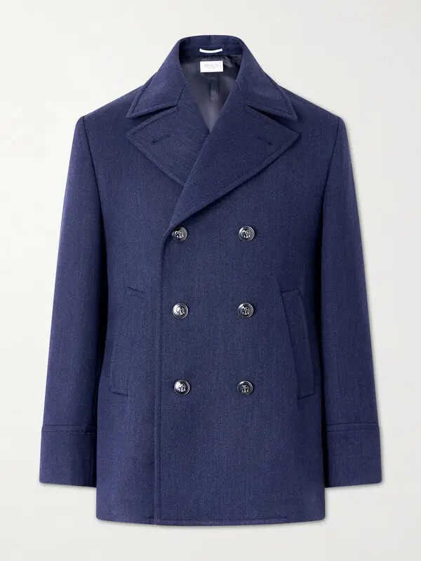 Brunello Cucinelli Double-breasted Wool And Silk-blend Coat - Blue