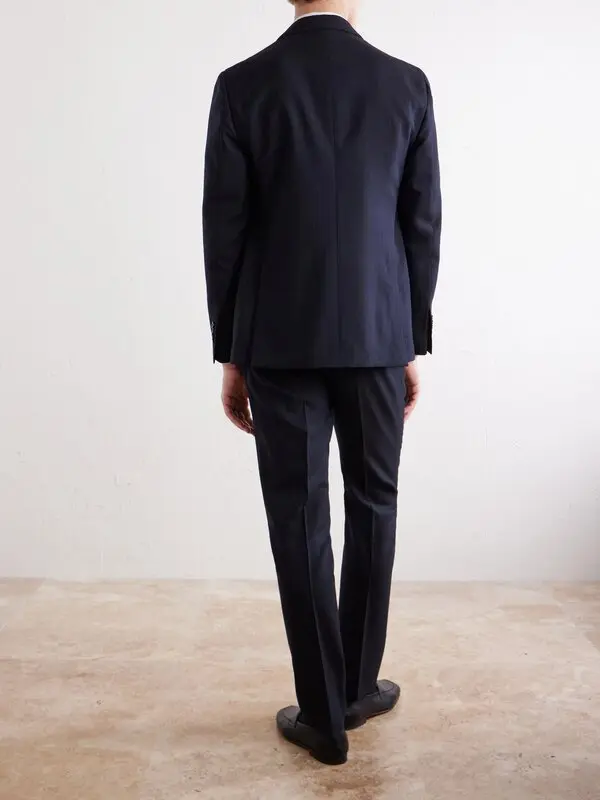 LARDINI Double-breasted Pintriped Wool Suit Jacket - Blue