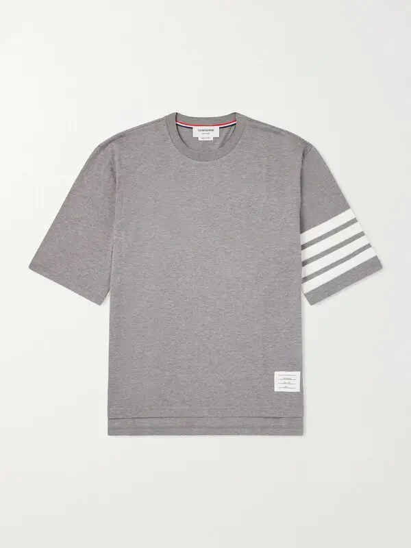 Thom Browne Logo-appliquéd Striped Cotton-jersey T-shirt - Gray