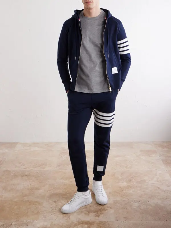 Thom Browne Logo-appliquéd Striped Cotton-jersey T-shirt - Gray
