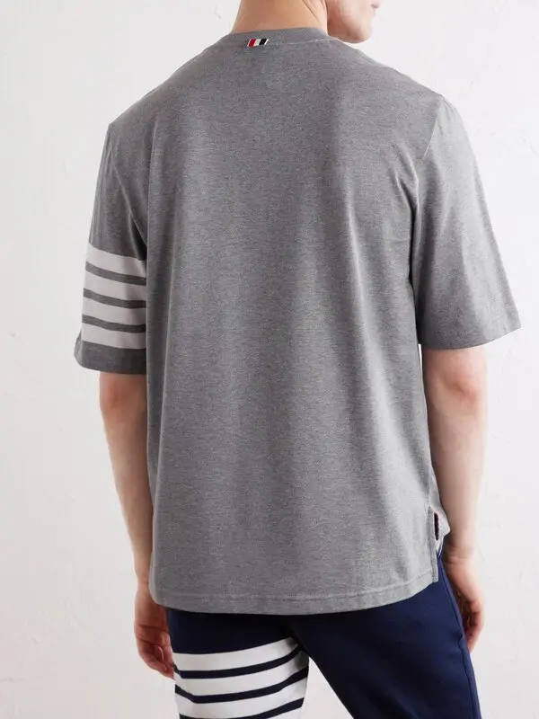 Thom Browne Logo-appliquéd Striped Cotton-jersey T-shirt - Gray