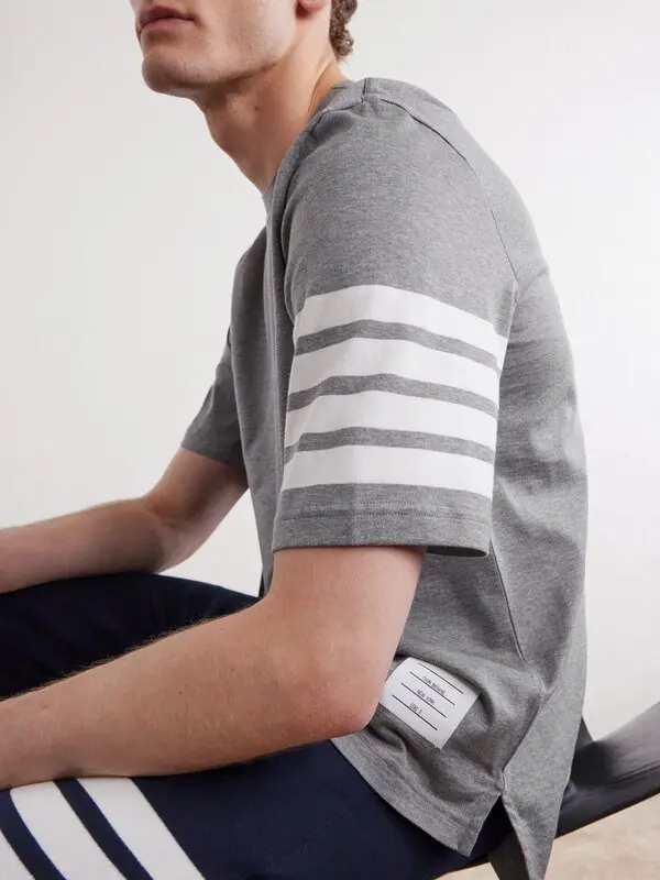 Thom Browne Logo-appliquéd Striped Cotton-jersey T-shirt - Gray