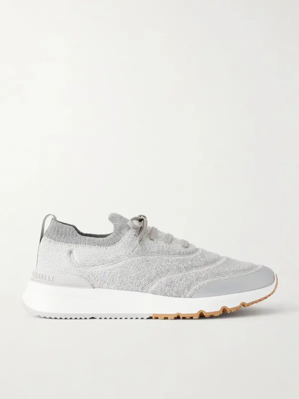 Brunello Cucinelli Stretch-knit Sneakers With Embossed Logo Detail - Gray