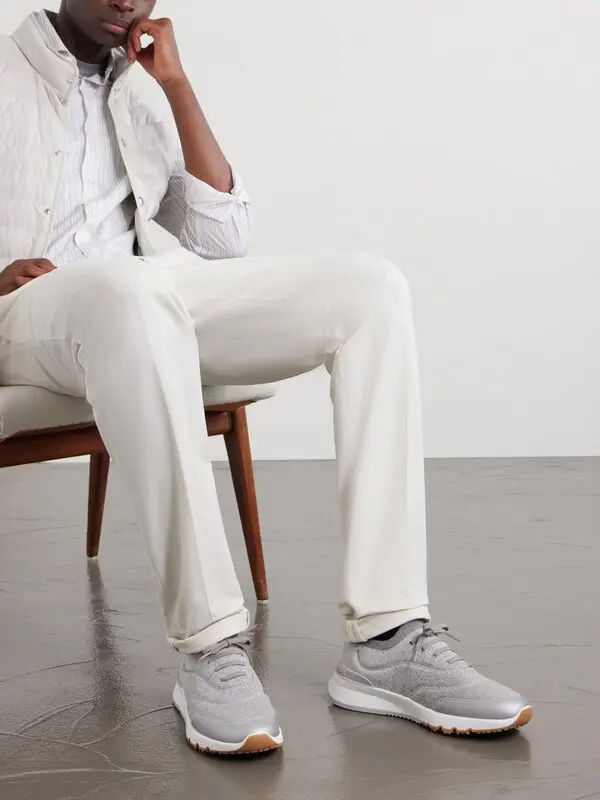 Brunello Cucinelli Stretch-knit Sneakers With Embossed Logo Detail