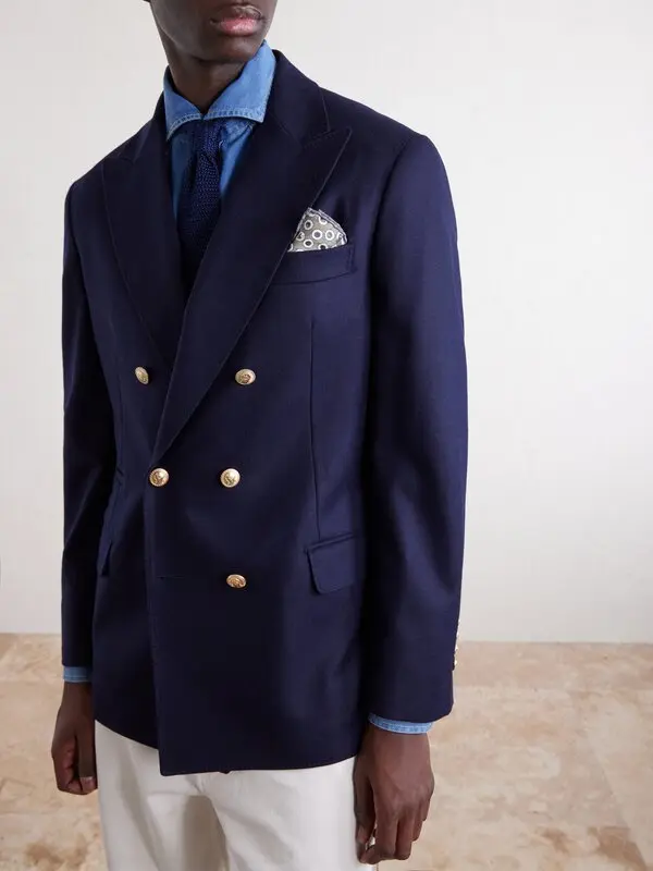 Brunello Cucinelli Double-breasted Wool Blazer - Blue
