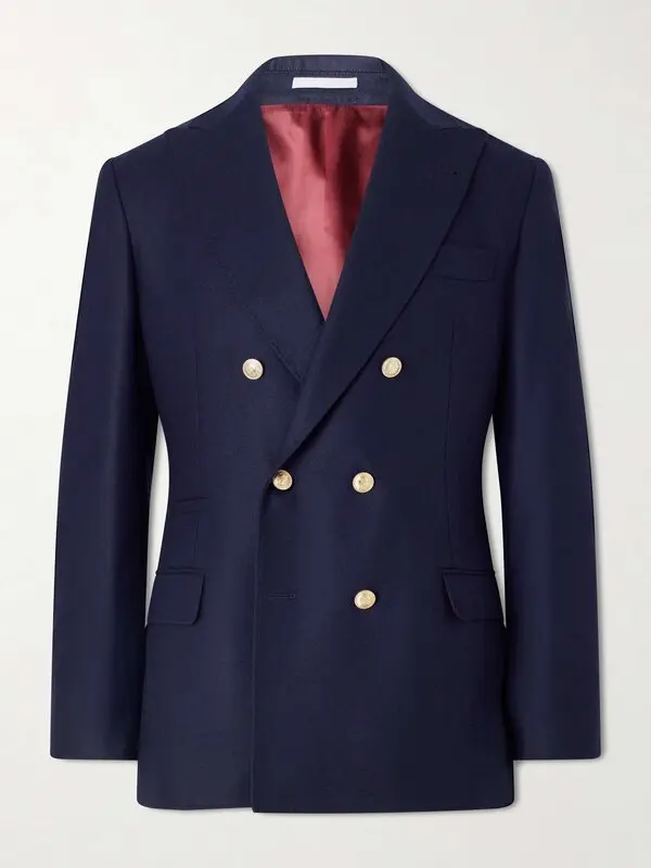 Brunello Cucinelli Double-breasted Wool Blazer - Navy