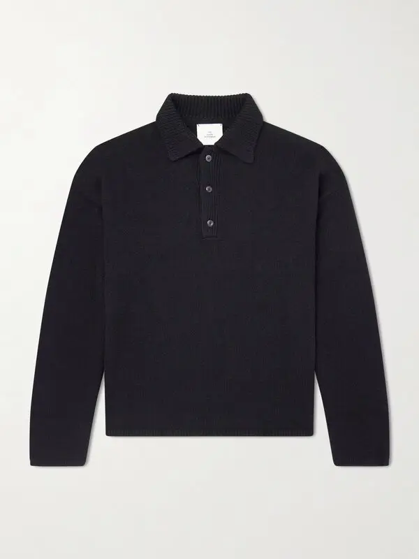 THE ELDER STATESMAN Dume Rugby Cashmere Polo Sweater - Black