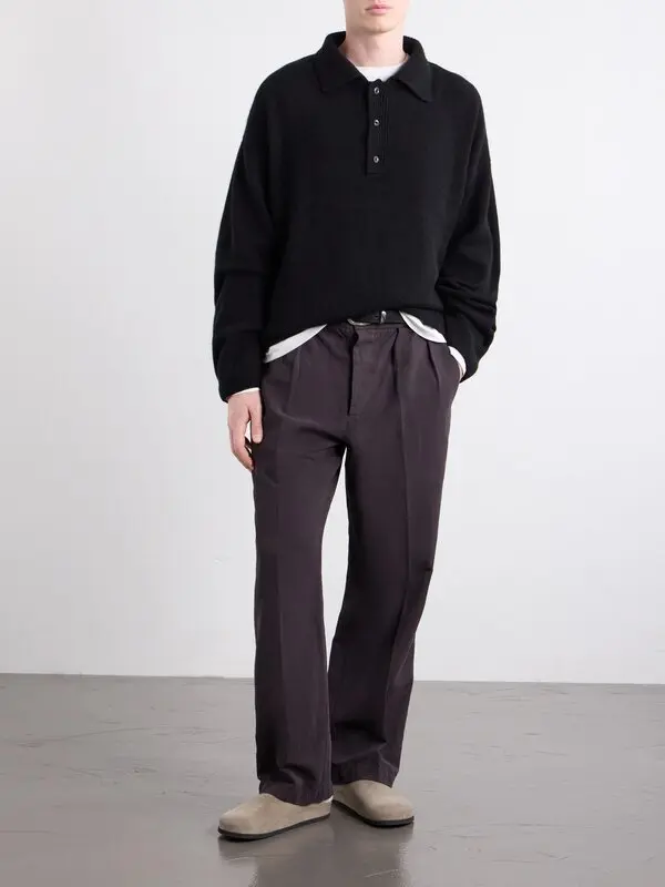 THE ELDER STATESMAN Dume Rugby Cashmere Polo Sweater - Black