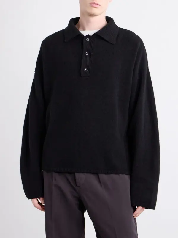 THE ELDER STATESMAN Dume Rugby Cashmere Polo Sweater - Black