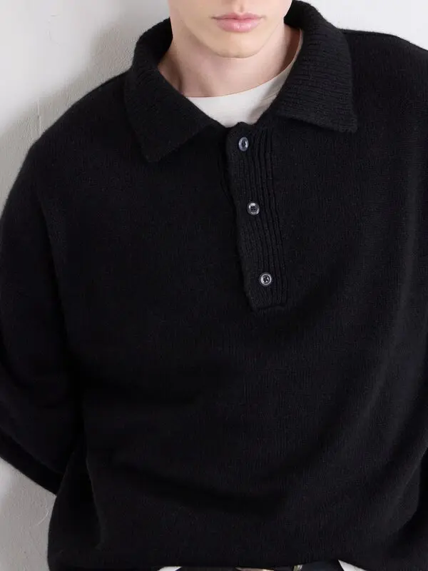 THE ELDER STATESMAN Dume Rugby Cashmere Polo Sweater - Black