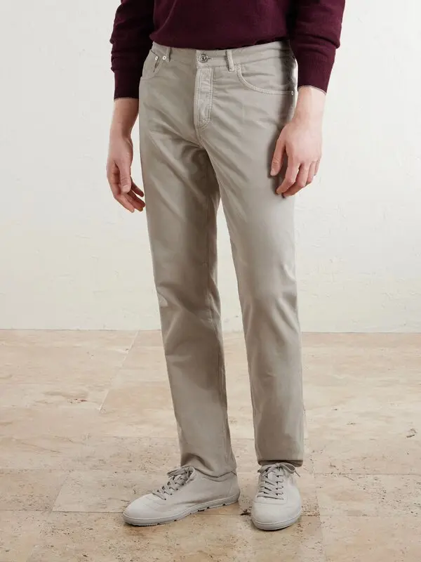 Brunello Cucinelli Straight-leg Cotton-corduroy Trousers - Neutrals