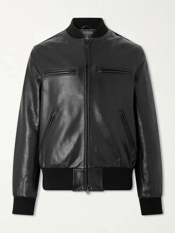 Golden Bear Ridgewood Leather Bomber Jacket - Black