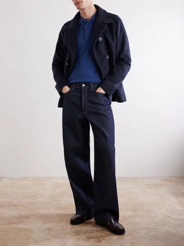 John Smedley Caverhill Knitted Merino Wool Polo Shirt - Blue