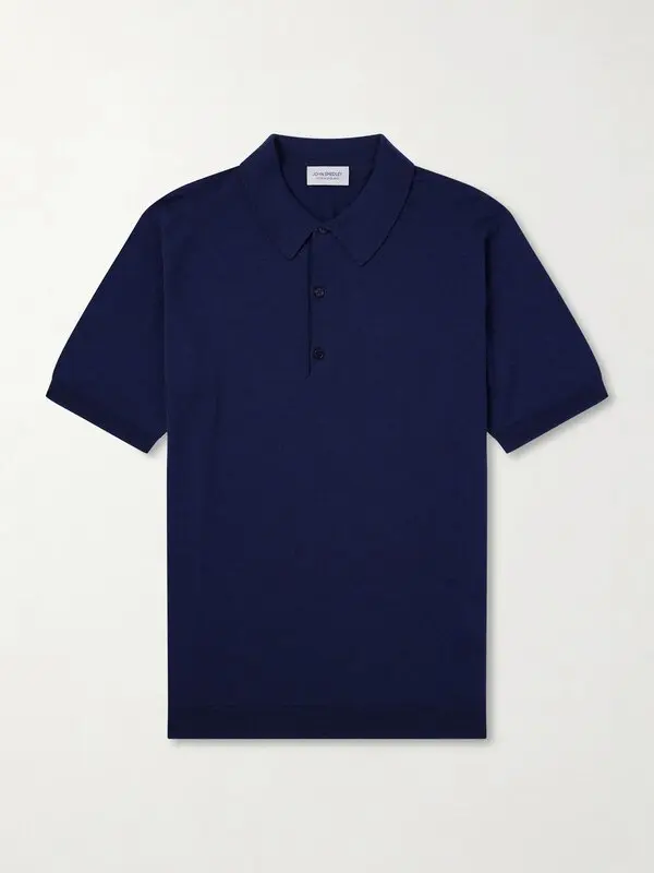 John Smedley Macloud Knitted Merino Wool Polo Shirt - Blue